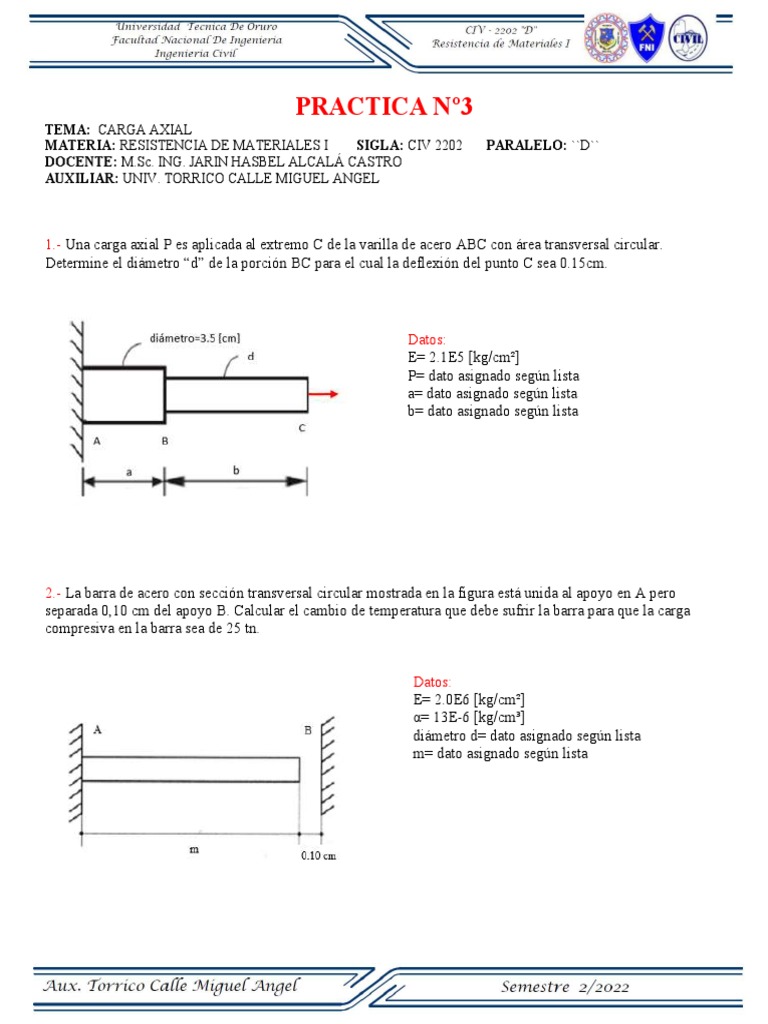 EJERCICIOS DE CARGA AXIAL Y VIGAS ISOSTÁTICAS | PDF