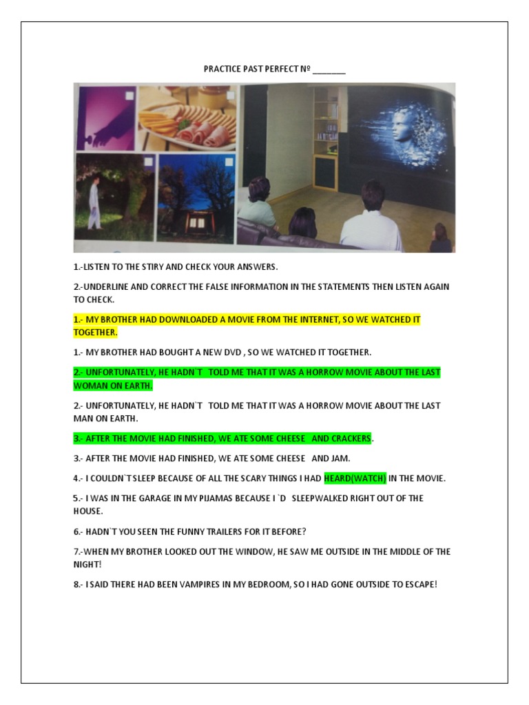 Past Perfect Tense Practice Exercise | PDF