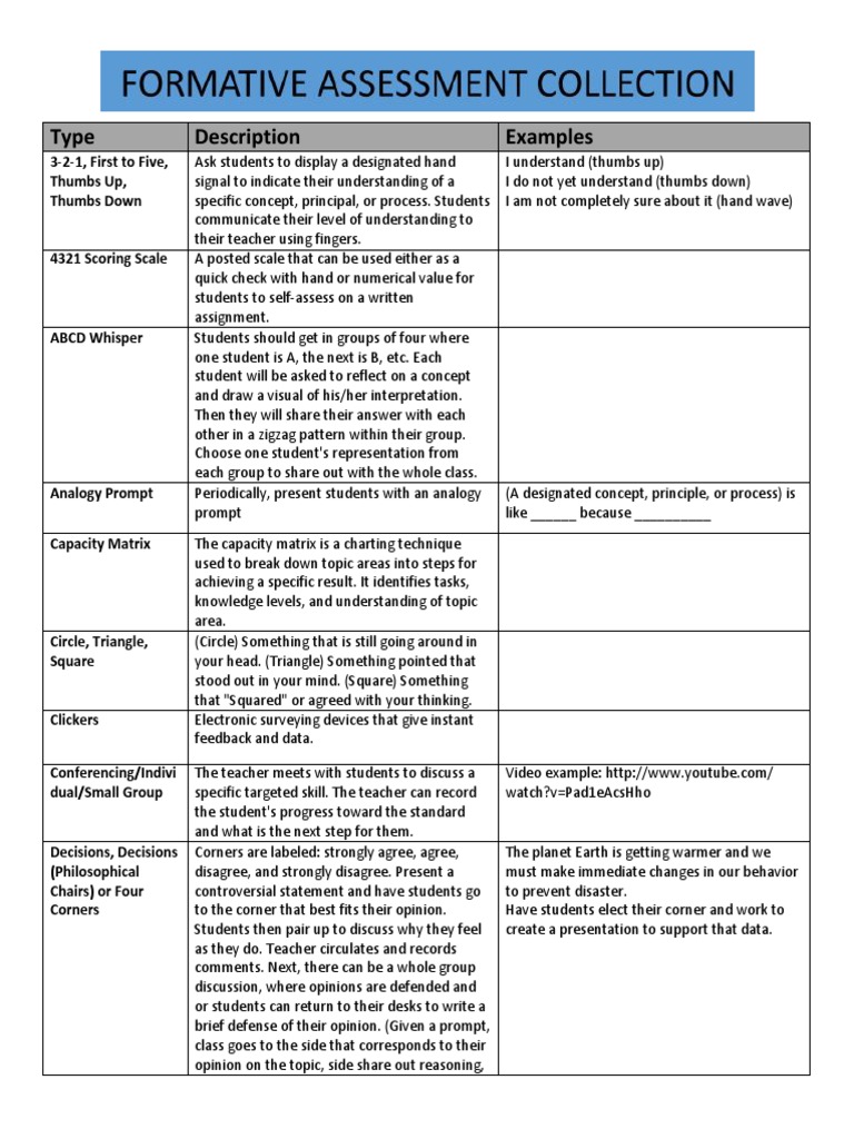 Type Description Examples: 3-2-1, First To Five, Thumbs Up, Thumbs Down ...