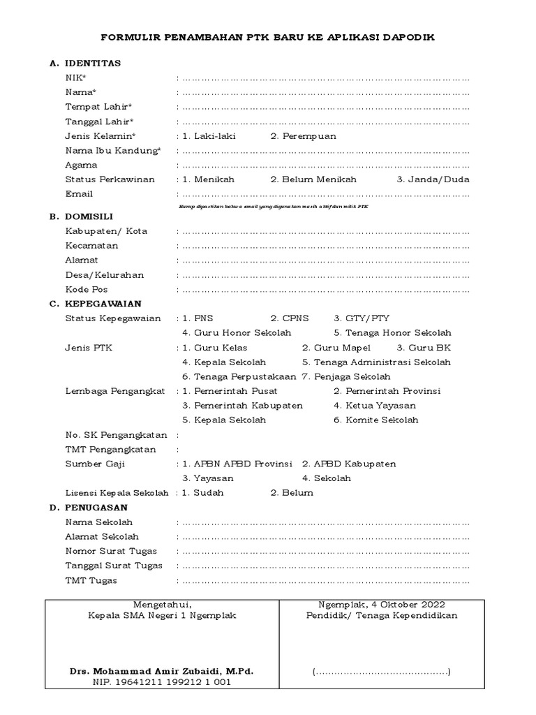 Form Tambah PTK | PDF | Karier & Perkembangan