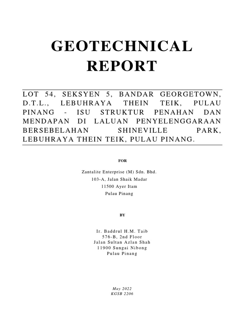 LOT 54 Sungai Dondang Geotechnical Report | PDF | Geotechnical ... LOT 54 Sungai Dondang Geotechnical Report | PDF | Geotechnical ...