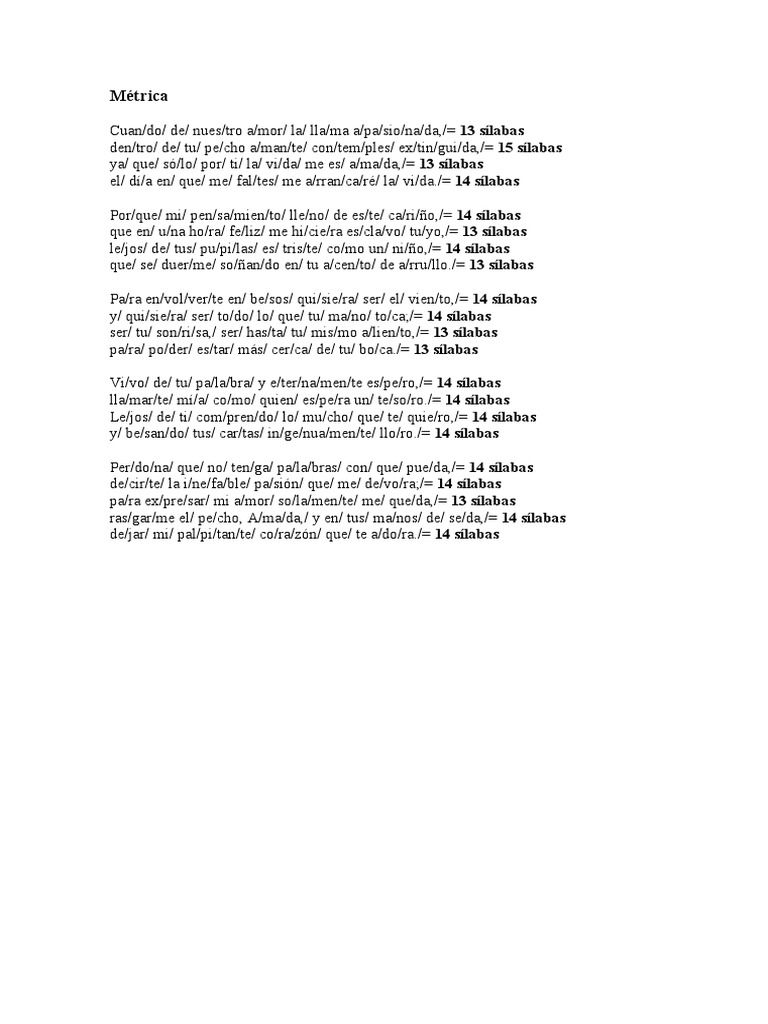 Analisis Metrico Del Poema Alma en Los Labios | PDF