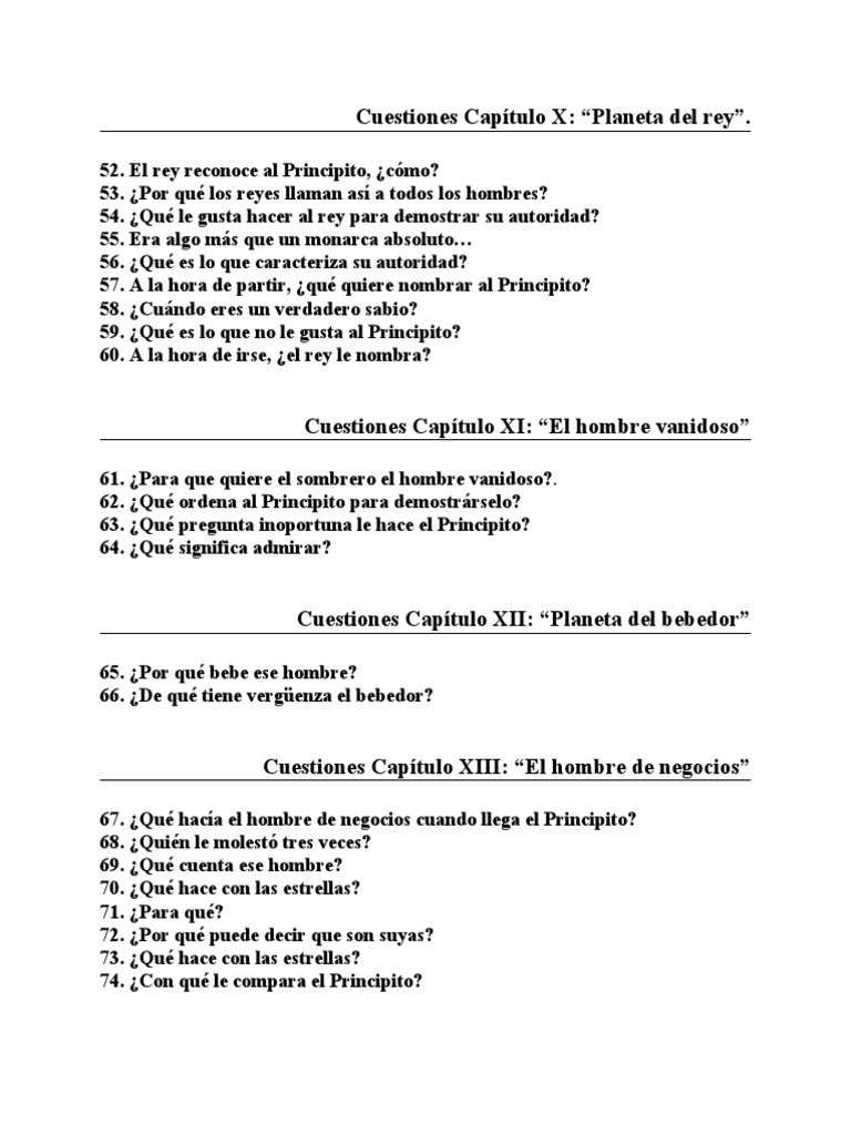 Cuestionario - El Principito | PDF | El Principito