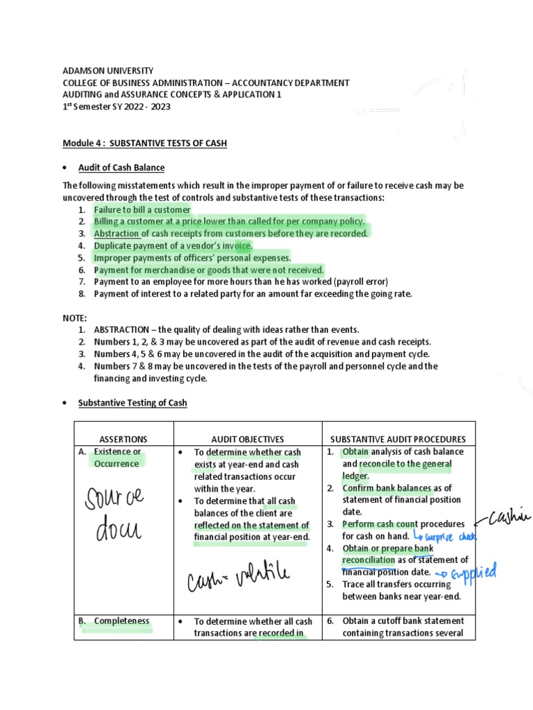 Module 4 - Substantive Tests of Cash | PDF