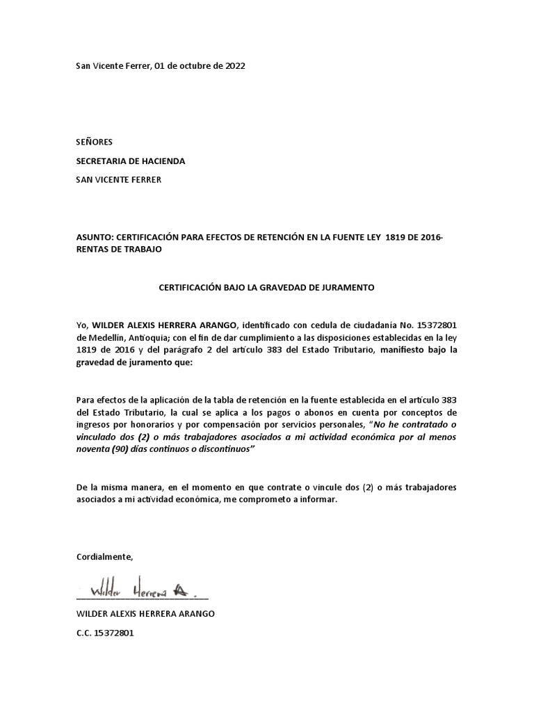 Carta Retención en La Fuente | PDF Carta Retención en La Fuente | PDF