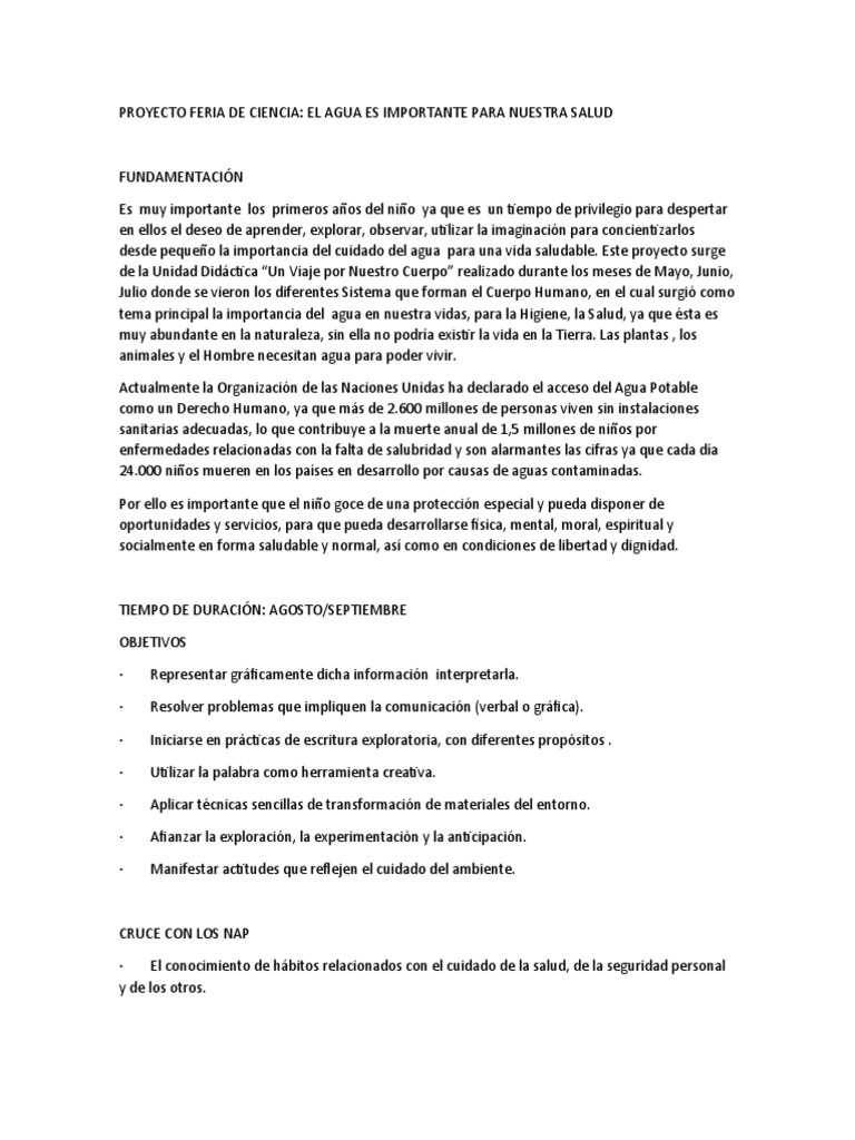 Proyecto de Ciencias: El Agua y la Salud | PDF | Comunicación | Agua