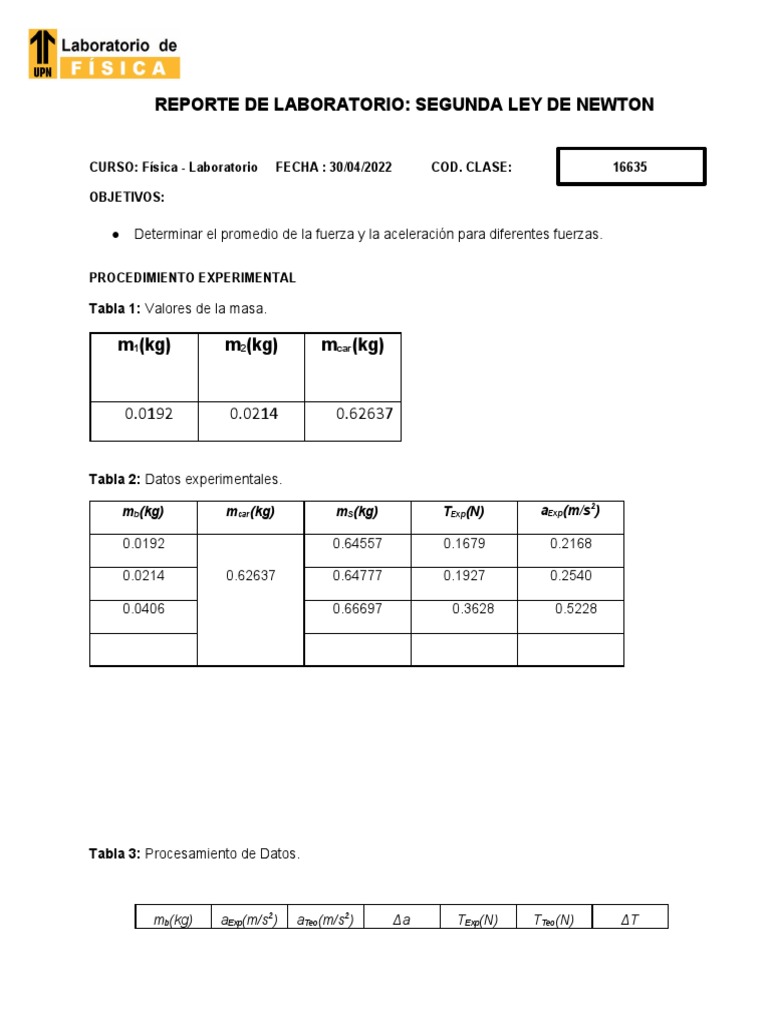 Reporte Lab Fisi1 S06 2LN | PDF | Masa | Gravedad