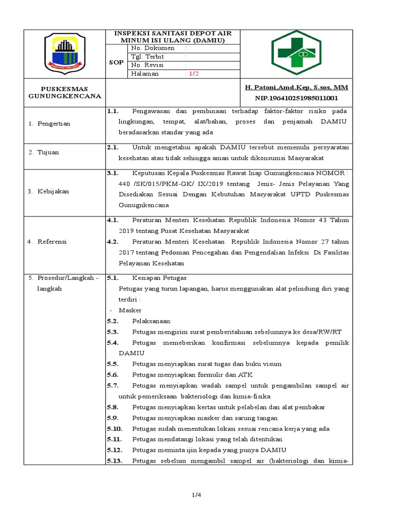 SOP Pemeriksaan Is DAMIU PKM Gunungkencana | PDF