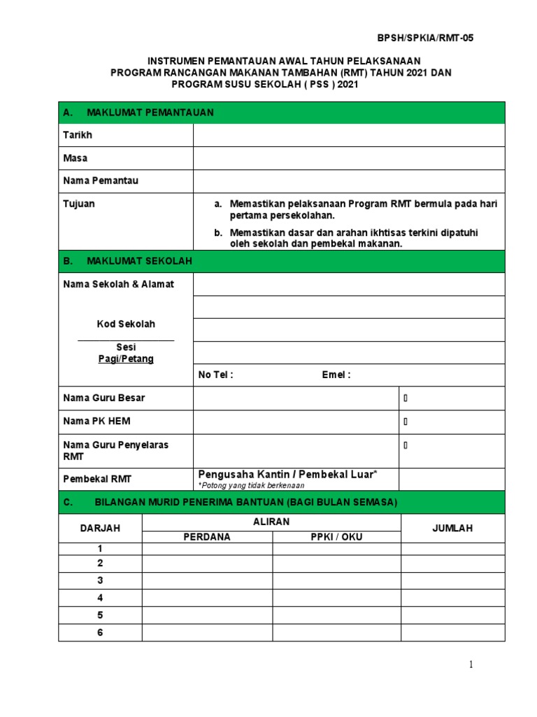 Instrumen Pemantauan RMT | PDF
