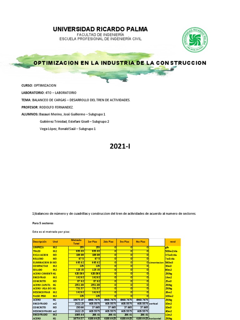 Optimizacion - Laboratorio 4 | Descargar gratis PDF | Fundación (Ingeniería) | edificio