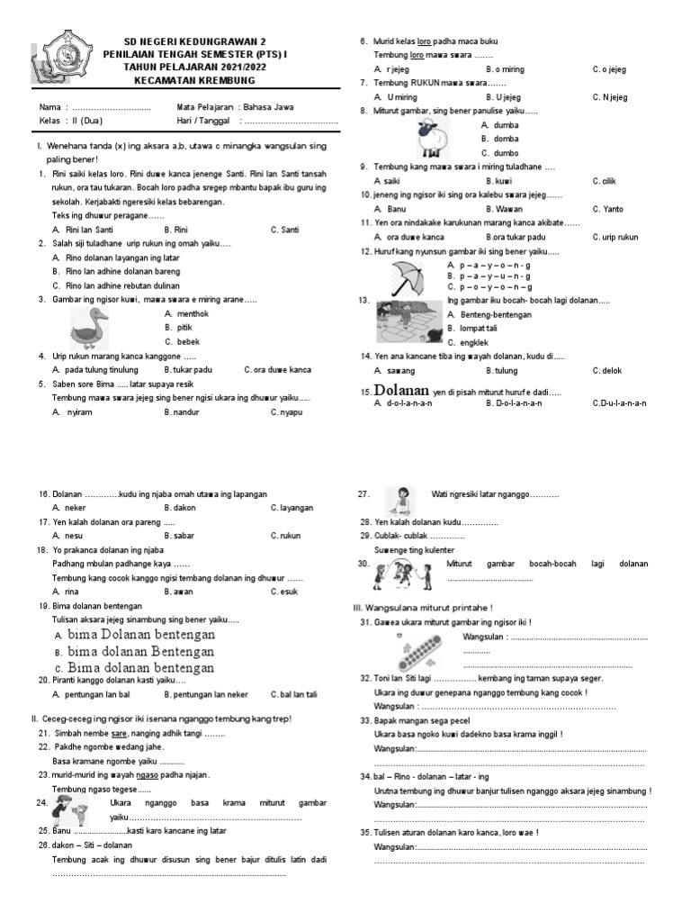 Soal PTS 1 B.jawa KLS 2 2021 | PDF