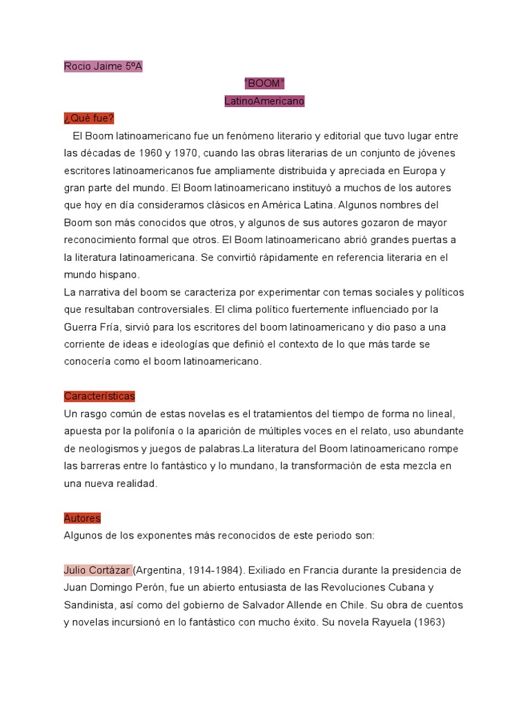 Características del Boom Latinoamericano | PDF | Historia | Clásicos