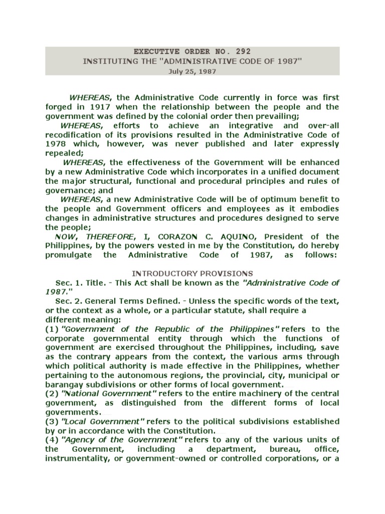 EO 292 Admin Code | PDF | Constitutional Amendment | Initiative