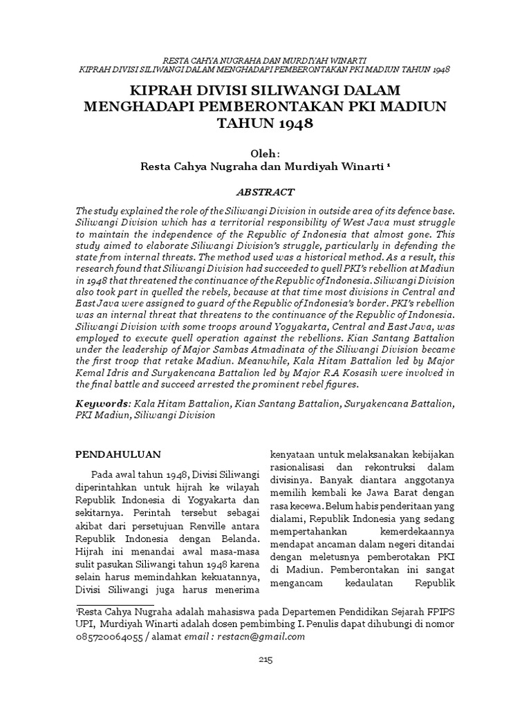 The Role of the Siliwangi Division in Quelling the 1948 PKI Rebellion ...