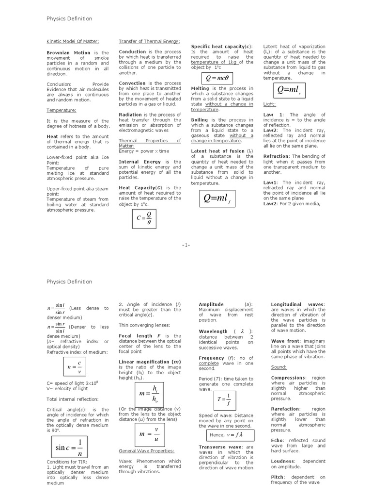 O Level Pure Physic - Physics Definition List | PDF | Acceleration ...