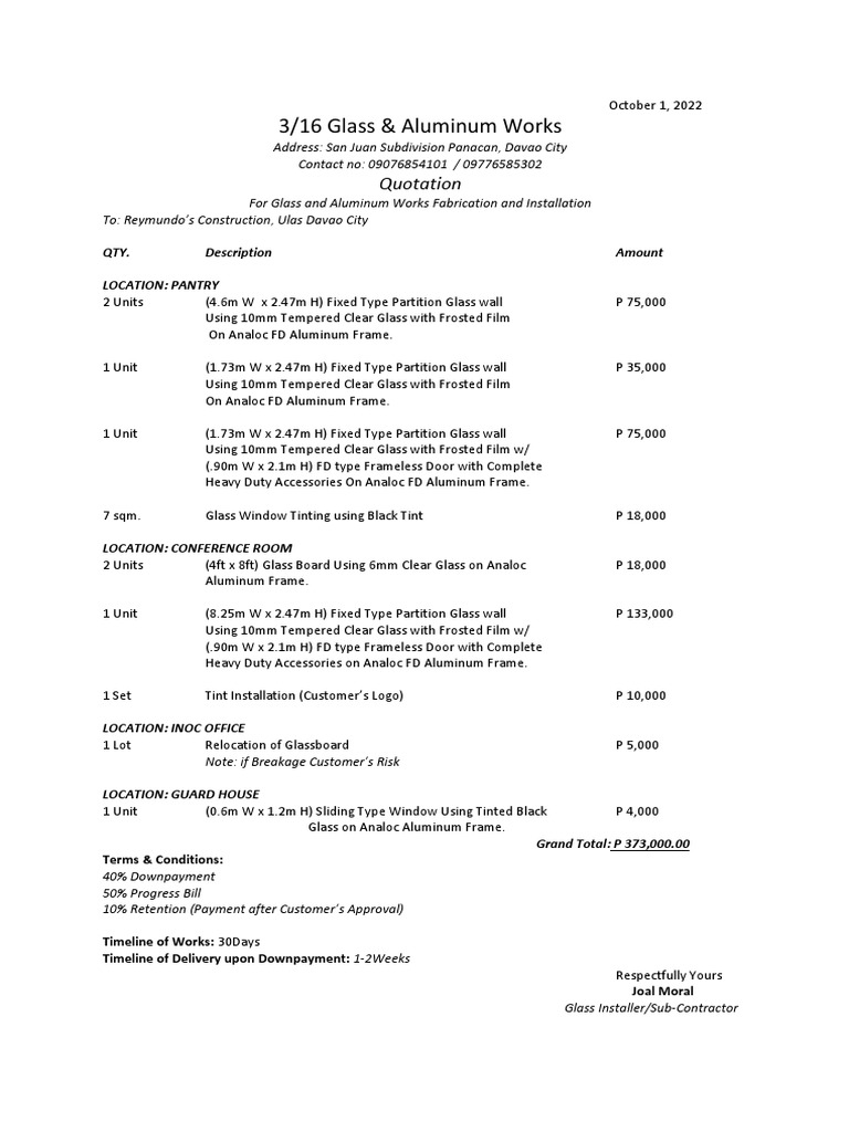 Reymundos Glass Quotation | PDF | Wall | Dielectric