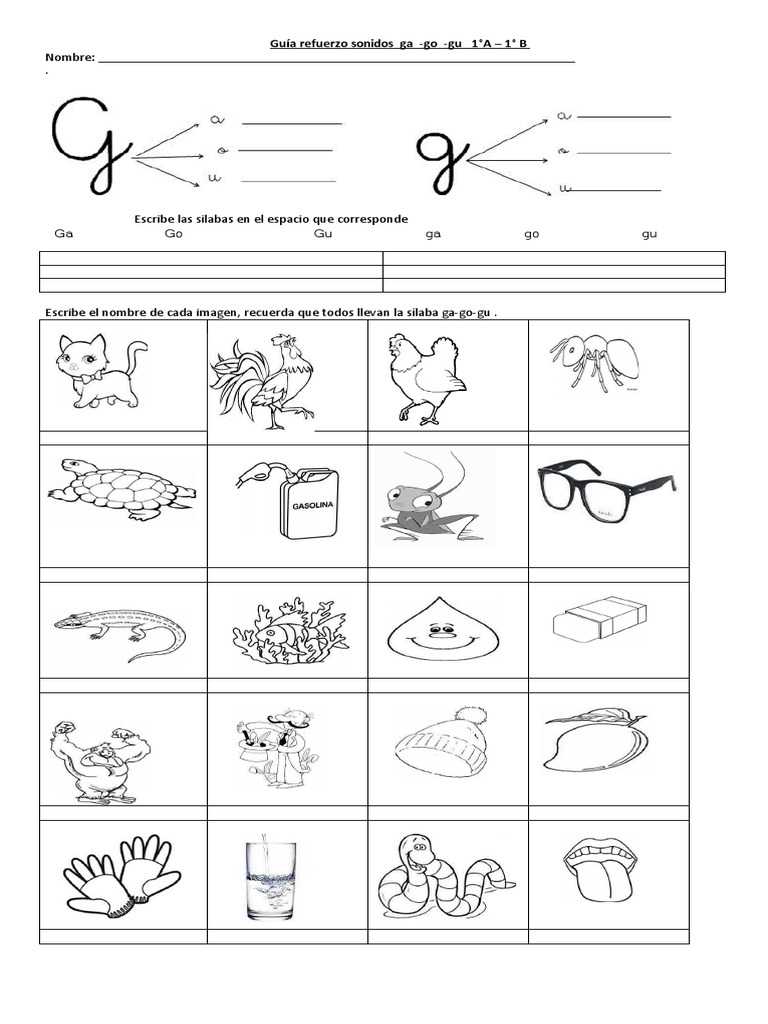 Actividades de refuerzo: sílabas ga-go-gu | PDF | Estudios de idiomas ...