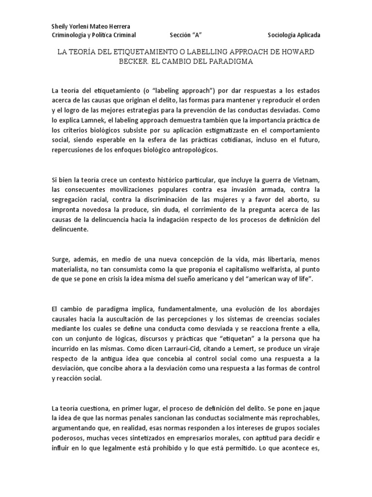 Análisis de la teoría del etiquetamiento de Howard Becker y sus ...