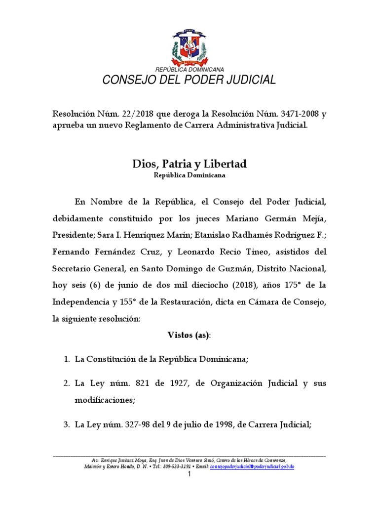 El Reglamento de Carrera Administrativa Judicial, Aprobado Mediante ...
