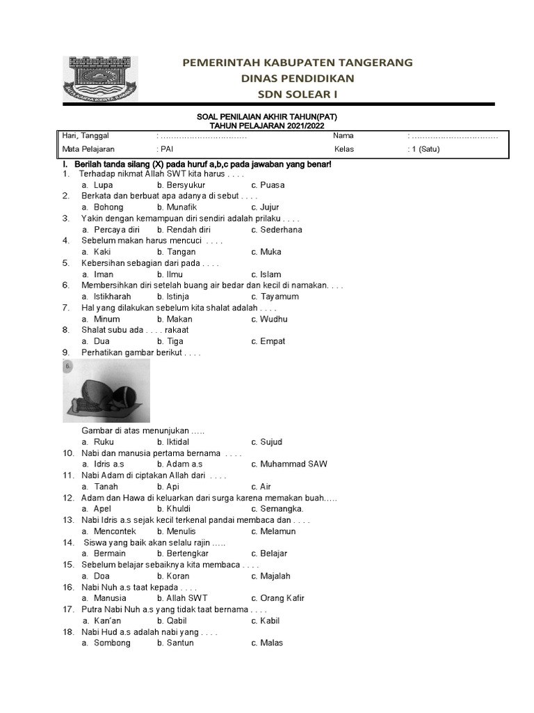 Soal Pat Pai Kelas 1 THN 2022 | PDF