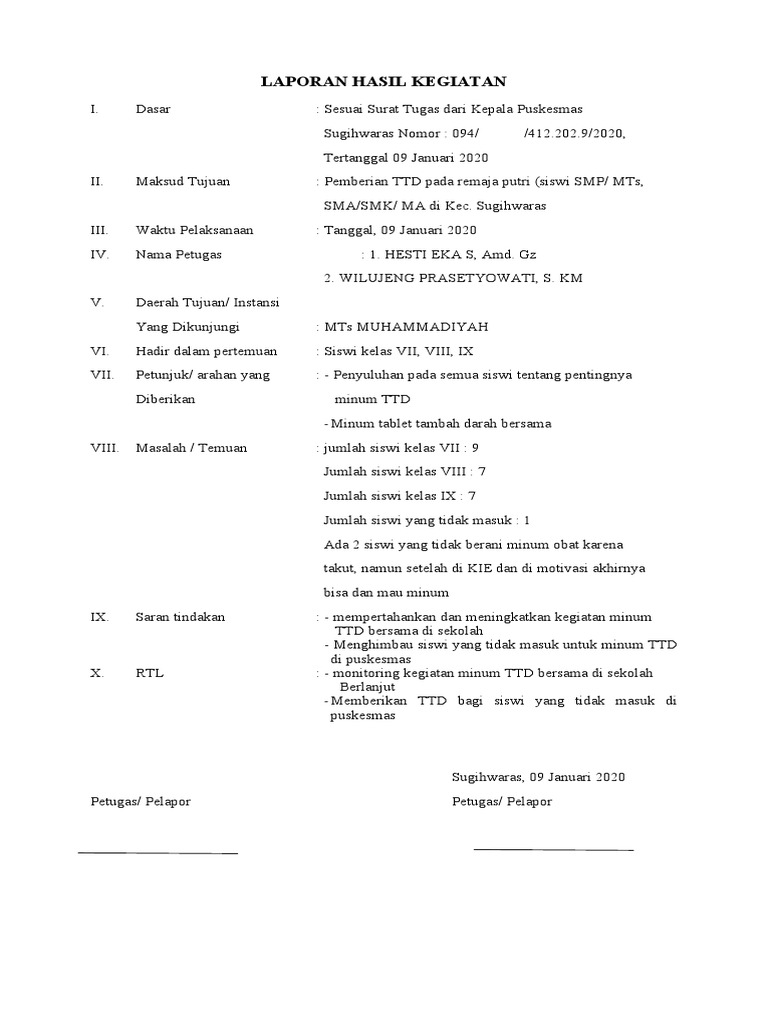 Laporan Hasil Kegiatan TTD Ok Sekali | PDF