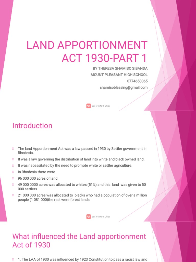 An Analysis of the Land Apportionment Act of 1930 and its Impact on ...