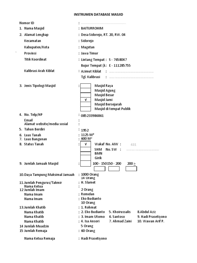 Contoh Database Masjid Mushola | PDF
