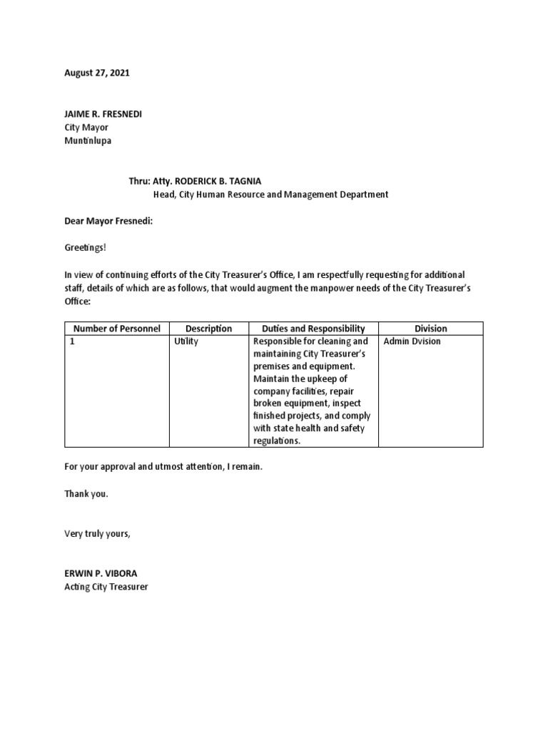 Request For Additional Personnel | PDF