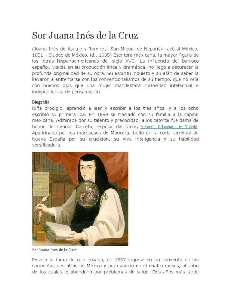 Biografía de Sor Juana Inés de la Cruz | PDF