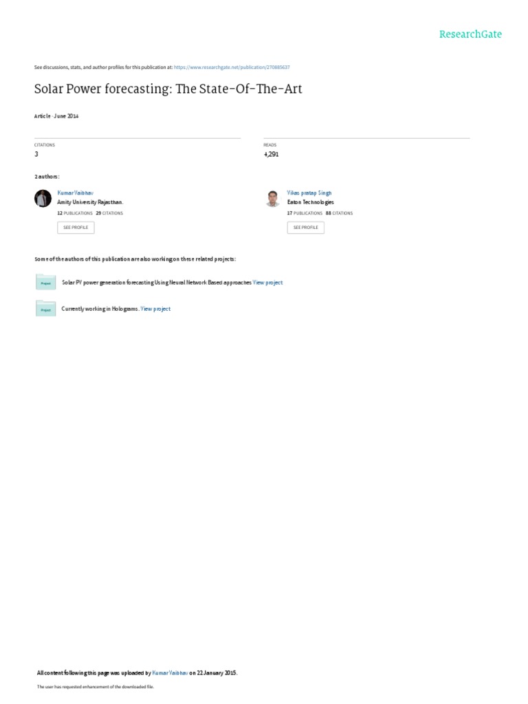 Solar Powerforecasting The State of The Art | PDF | Solar Power ...