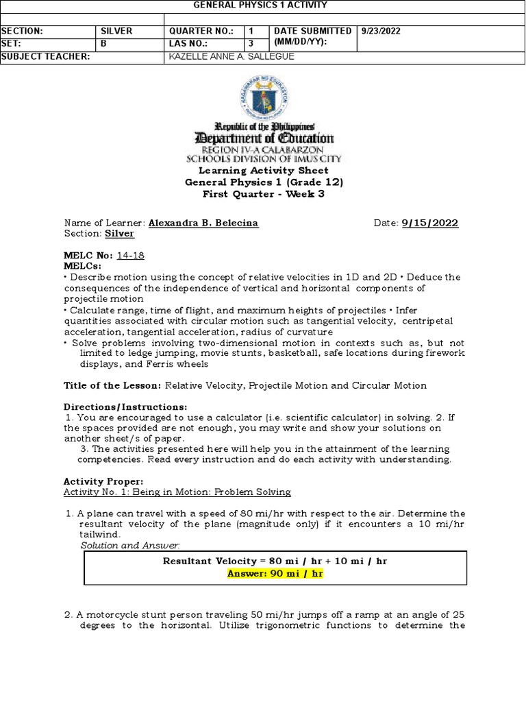Grade 12 Physics: Motion Activities | PDF | Acceleration | Change