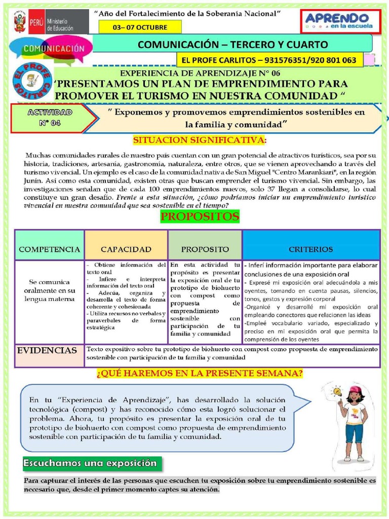 Experiencia de Aprendizaje 06 - Actividad #04 - 3ero y 4to Grado - Comunicacion - Rural - 00001 ...