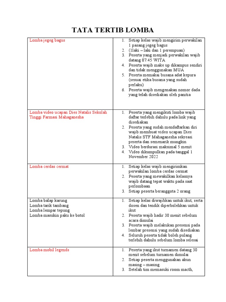 Tata Tertib Lomba | PDF