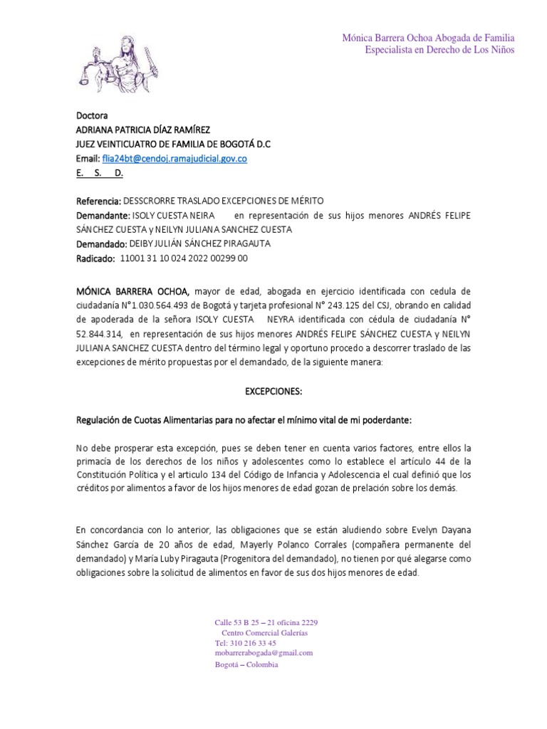 Descorrer Traslado Excepciones de Mérito | PDF