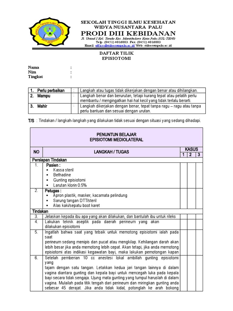 Daftar Tilik Episiotomi 2022 | PDF