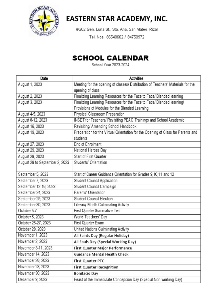 School Calendar 2023-2024 | PDF