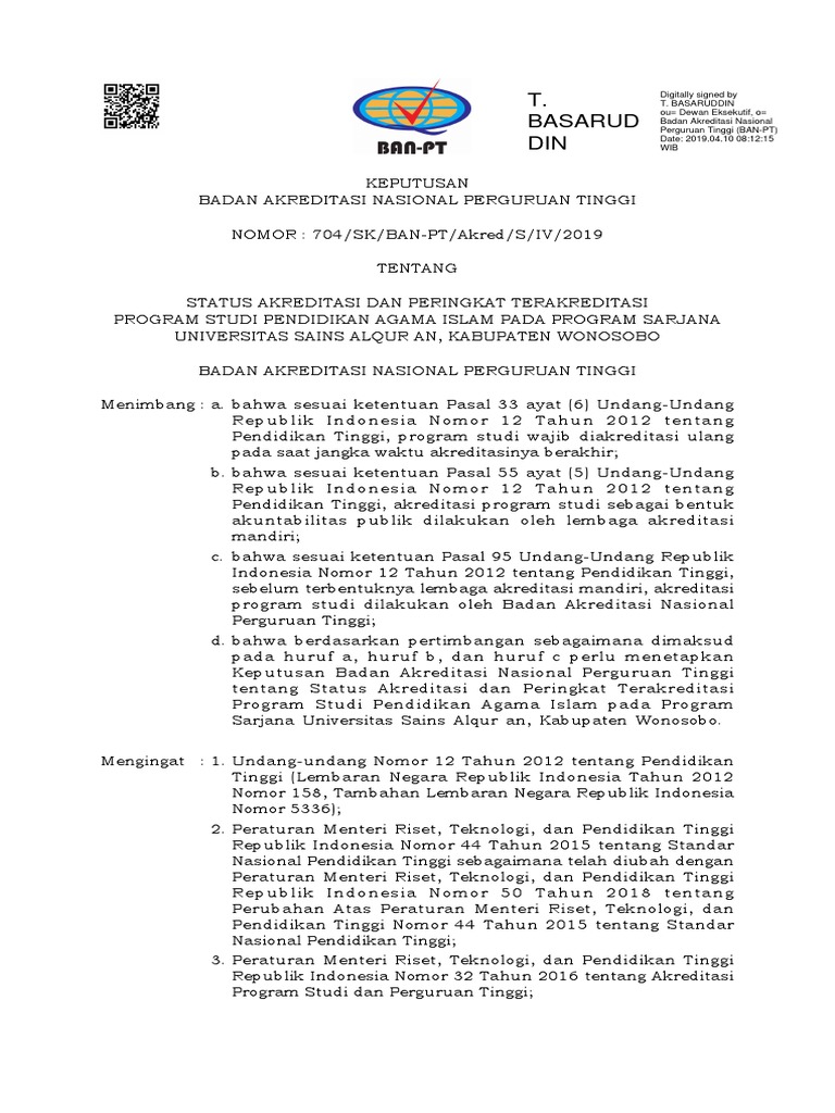 SK PAI 'A' 2019 Dan Sertifikat | PDF