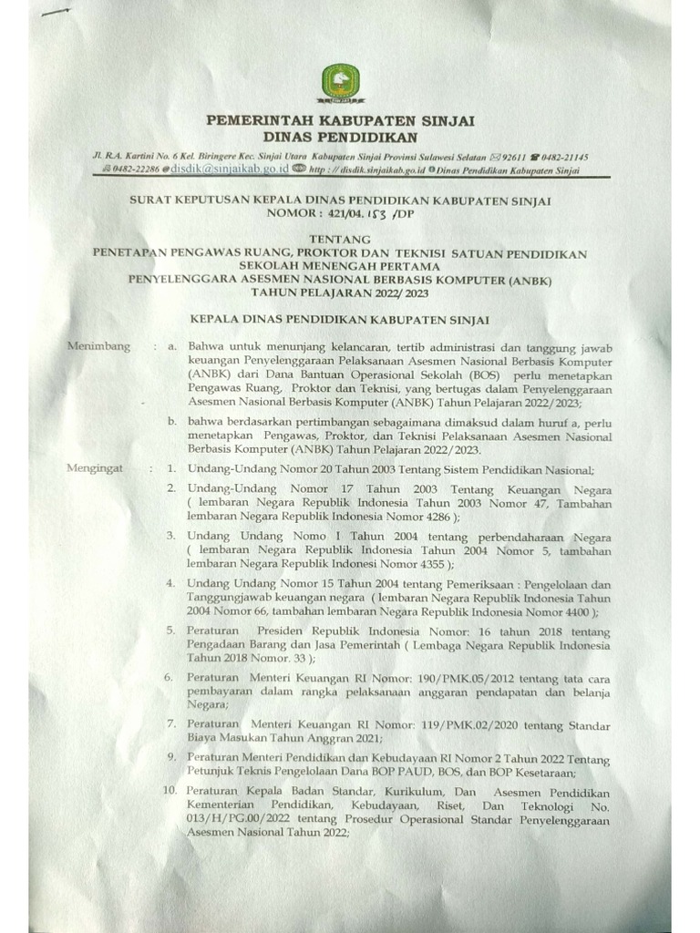 SK Pengawas Proktor Dan Teknisi An 2022 | PDF