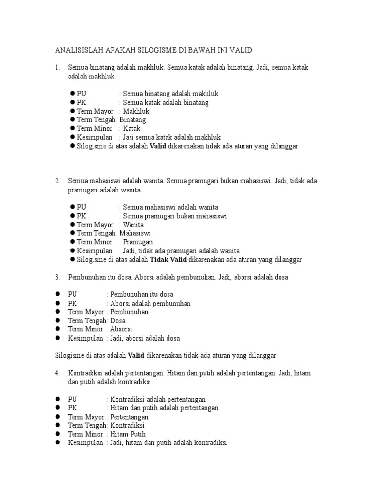 Analisislah Apakah Silogisme Di Bawah Ini Valid | PDF