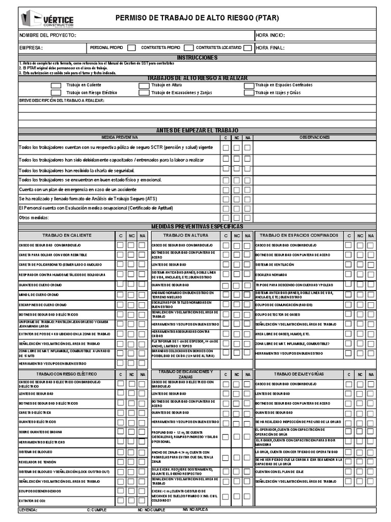 Permiso Escrito de Trabajo de Alto Riesgo | PDF | Materiales