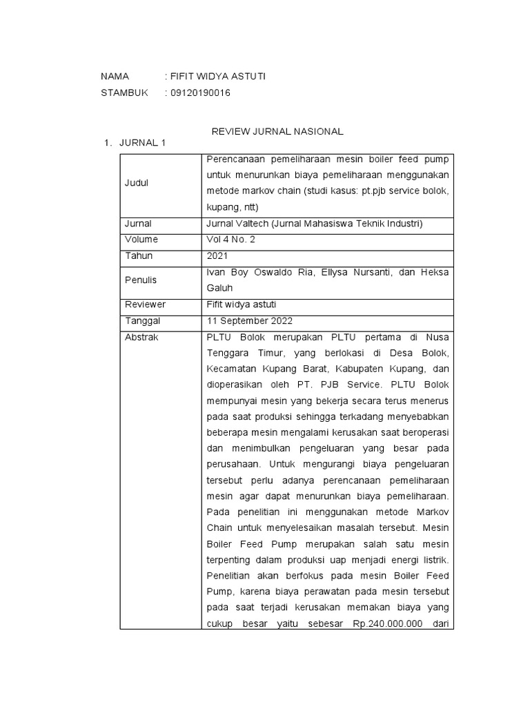 Review Jurnal Markov Chain Fifit Wa | PDF