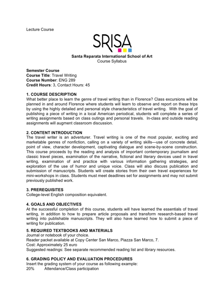 Travel Writing Course Florence Italy ENG 289 | PDF | Test (Assessment ...
