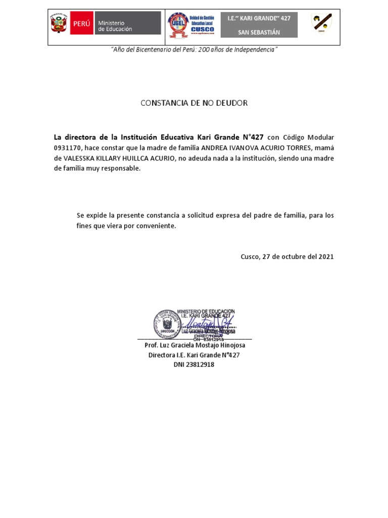 CONSTANCIA DE NO DEUDOR A | PDF