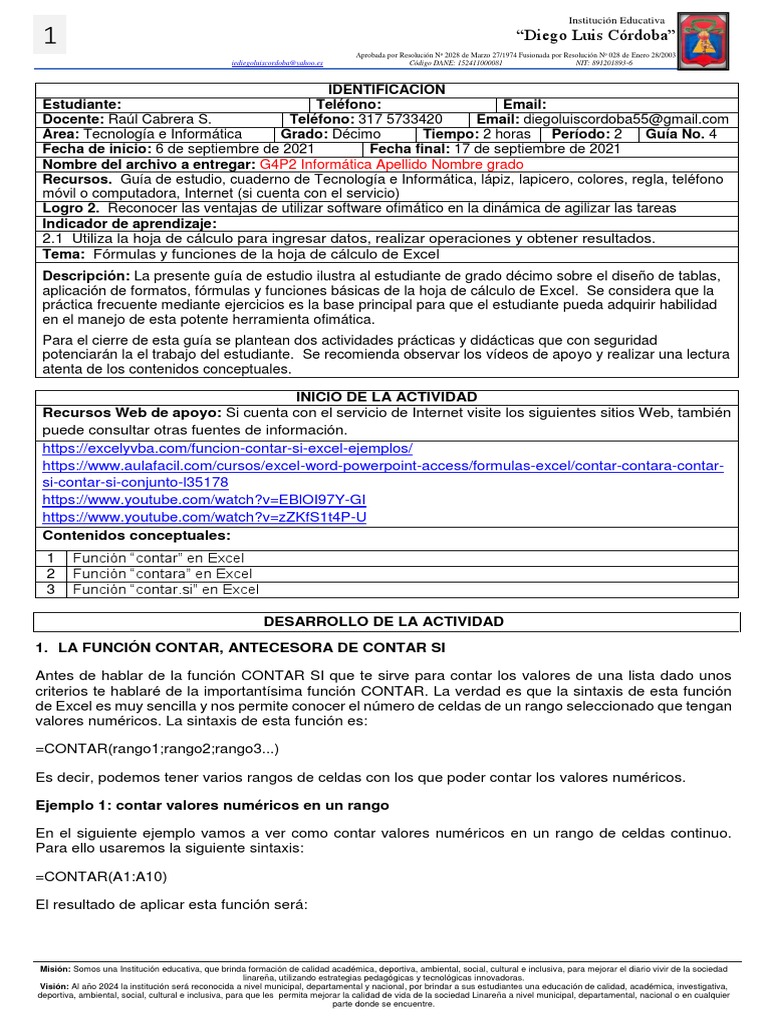 G4P2 Informatica 10 | PDF | Microsoft Excel | Informática