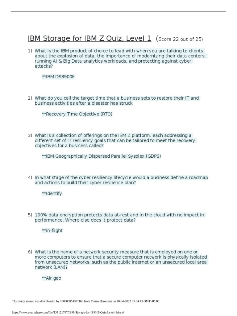 IBM Storage For IBM Z Quiz Level 1 | PDF | Computing | Computer Science