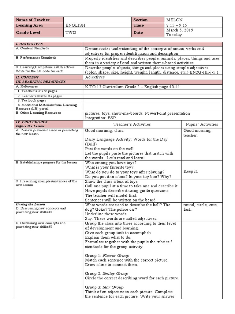 Cot - DLP - English 2 by Teacher Jelyn M. Habana | PDF | English Language | Learning