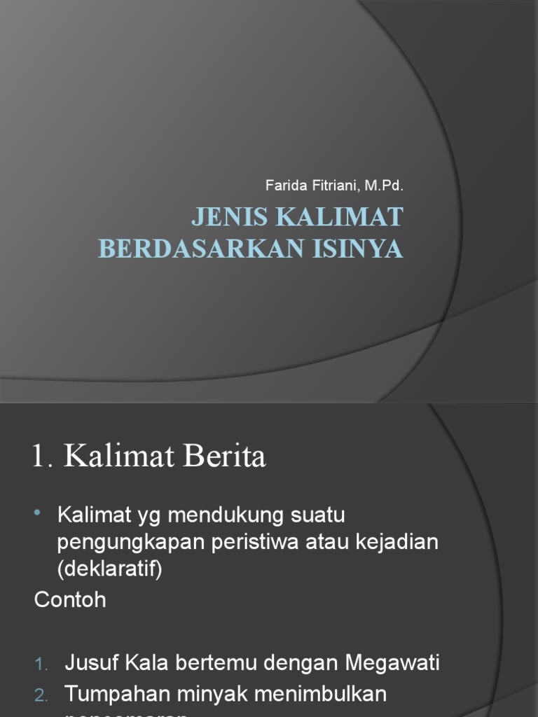 Jenis-Jenis Kalimat Berdasarkan Isi | PDF | Seni & Disiplin Bahasa