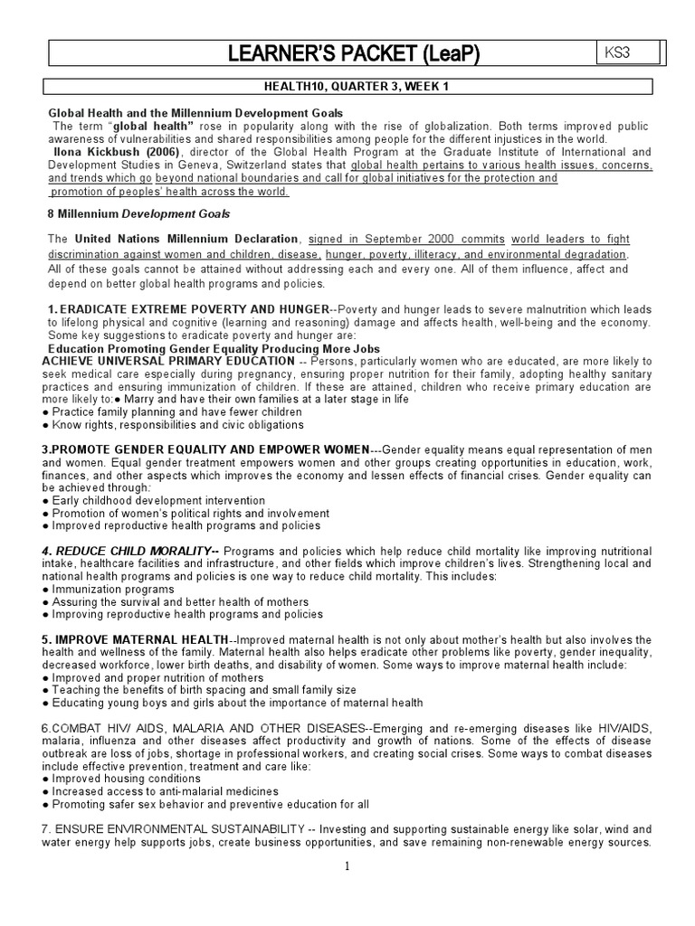 Global Health & MDGs for Students | PDF | World Health Organization ...