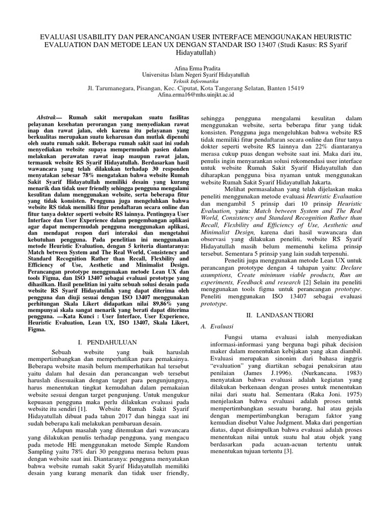 Jurnal - Evaluasi Usability Dan Perancangan User Interface Menggunakan Heuristic Evaluation Dan ...