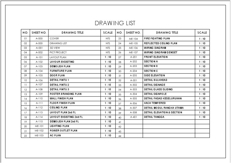 Drawing List | PDF | Home & Garden | Science & Mathematics